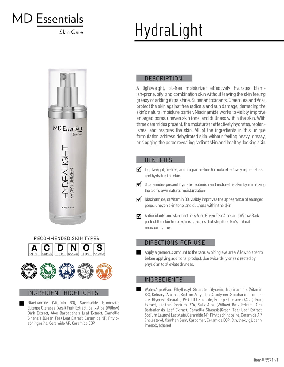 HydraLight Moisturizer (1.8 oz) – MD Essentials Skin Care